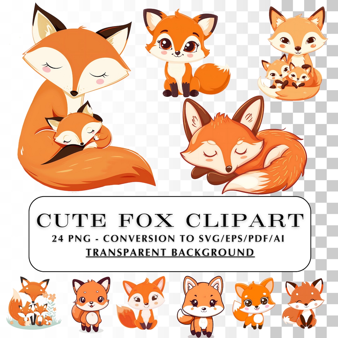 Cute Fox Clipart! 24 Kawaii Foxes Clip Art. Cute Animal Clipart and Fox ...