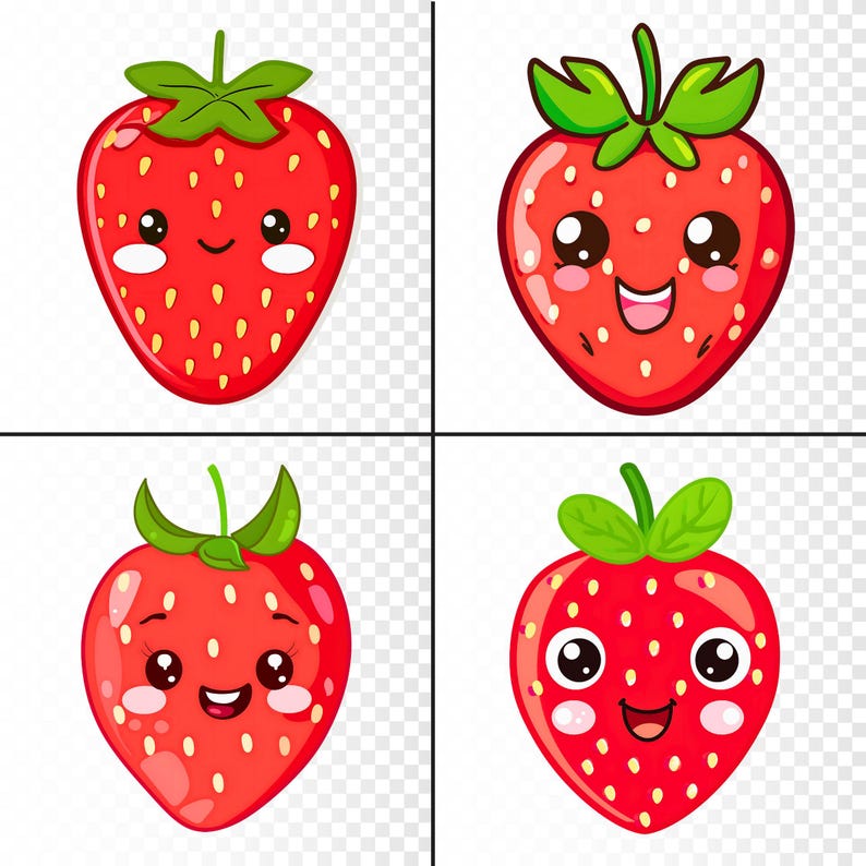 Cute Watercolor Strawberry Clipart! 28 Kawaii Strawberry Clip Art ...