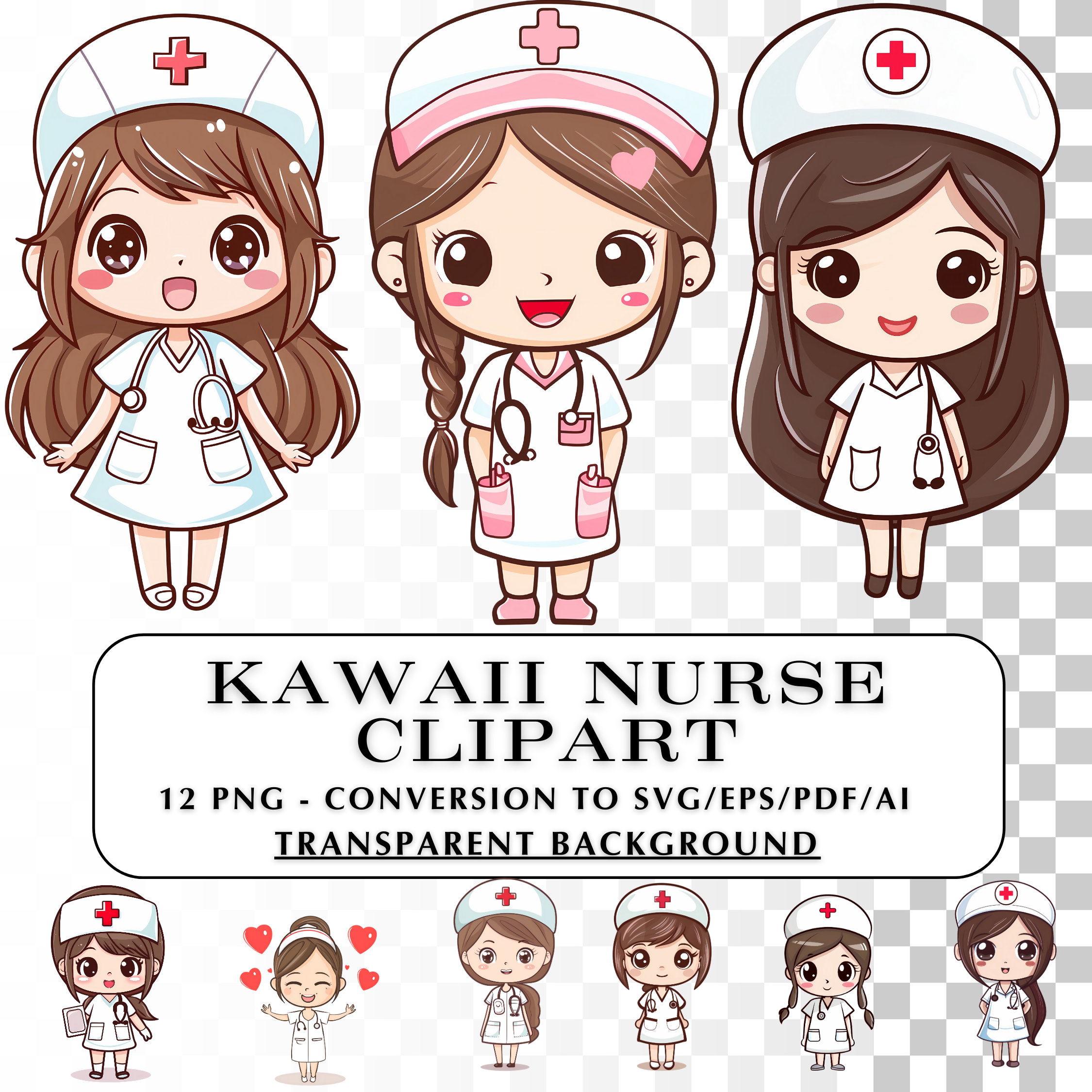 Kawaii Cute Nurse Clipart! 12 Cartoon Nurse Practitioner Medical Clip ...