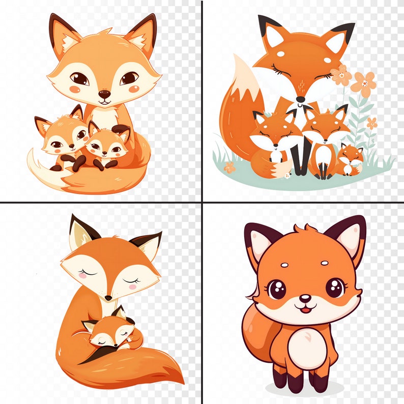 Cute Fox Clipart! 24 Kawaii Foxes Clip Art. Cute Animal Clipart and Fox ...