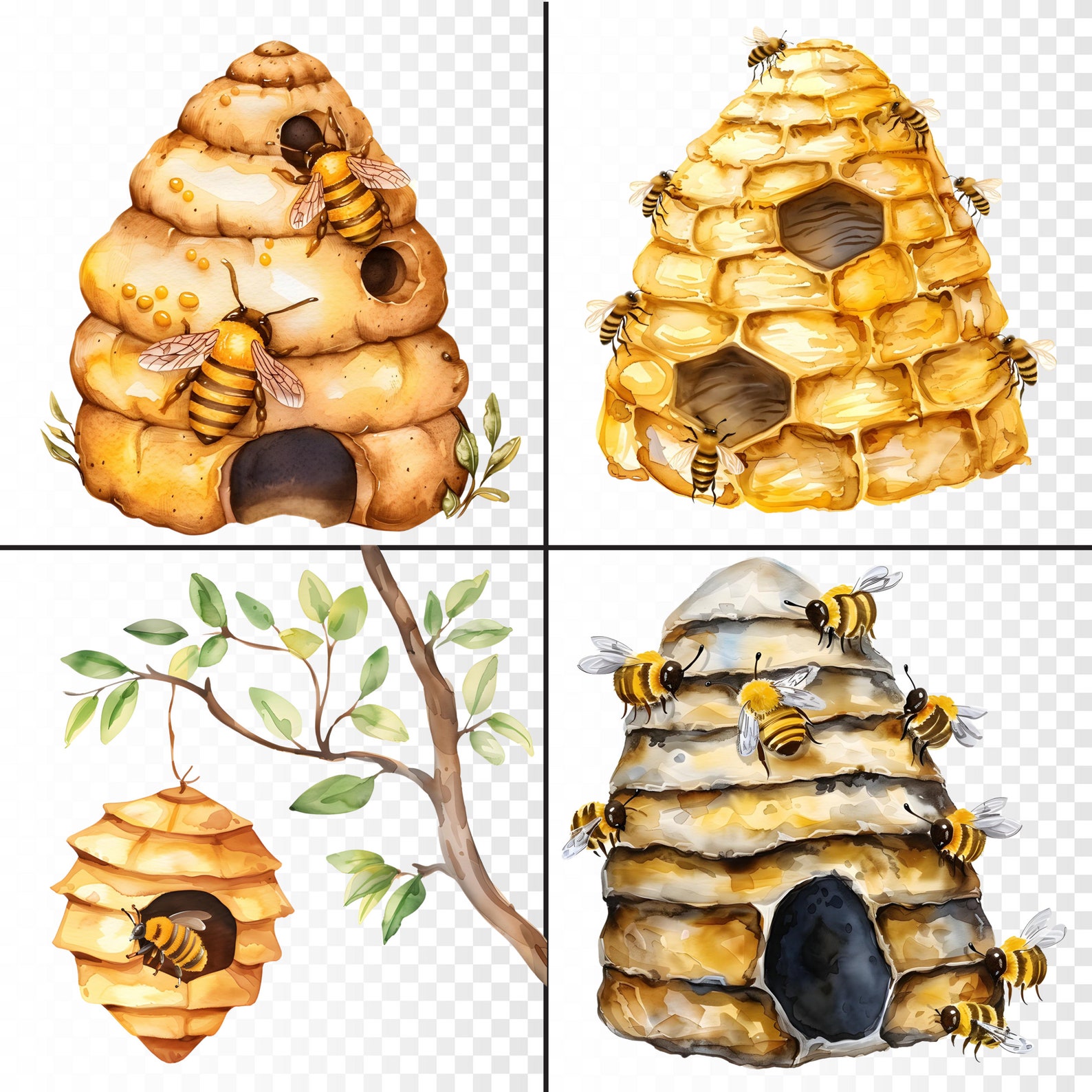 Beehive Clipart Bundle. Transparent Background. 24 PNG /SVG Digital ...