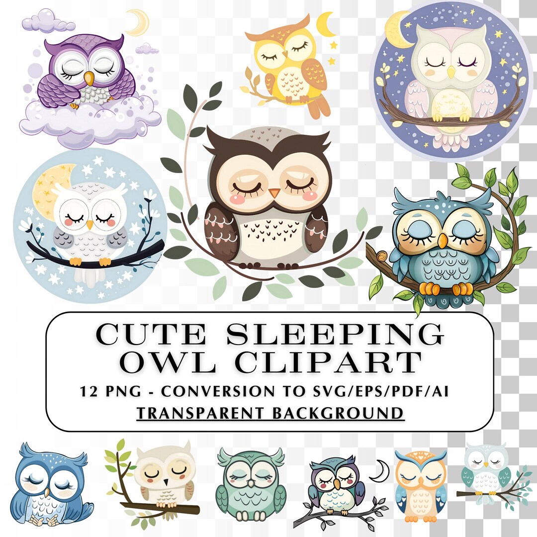 Cute Sleeping Owl Clipart! 12 Kawaii Owls Asleep Clip Art. Cute Images ...