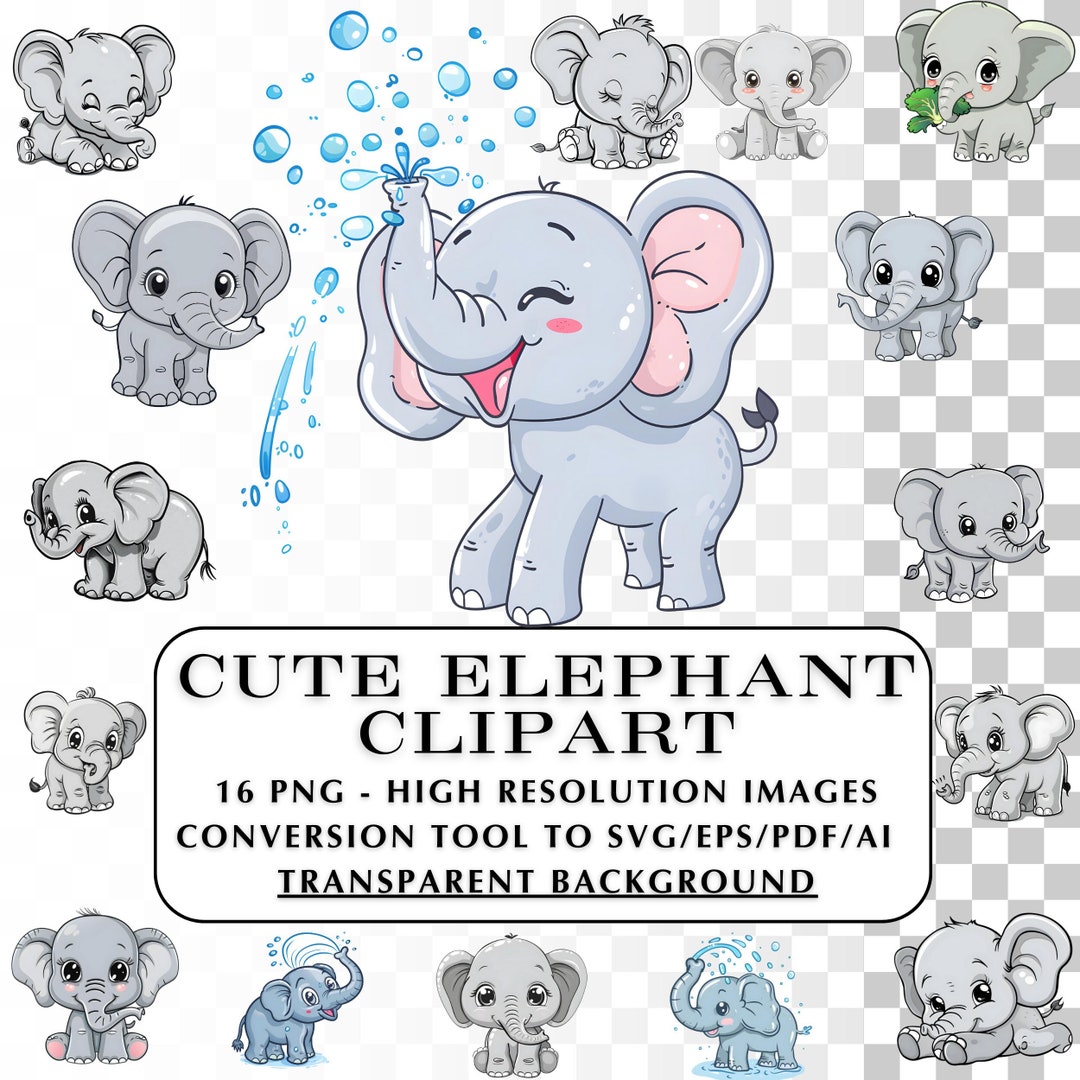 Cute Kawaii Baby Elephant SVG Clipart! 16 Adorable Elephant SVG Images ...