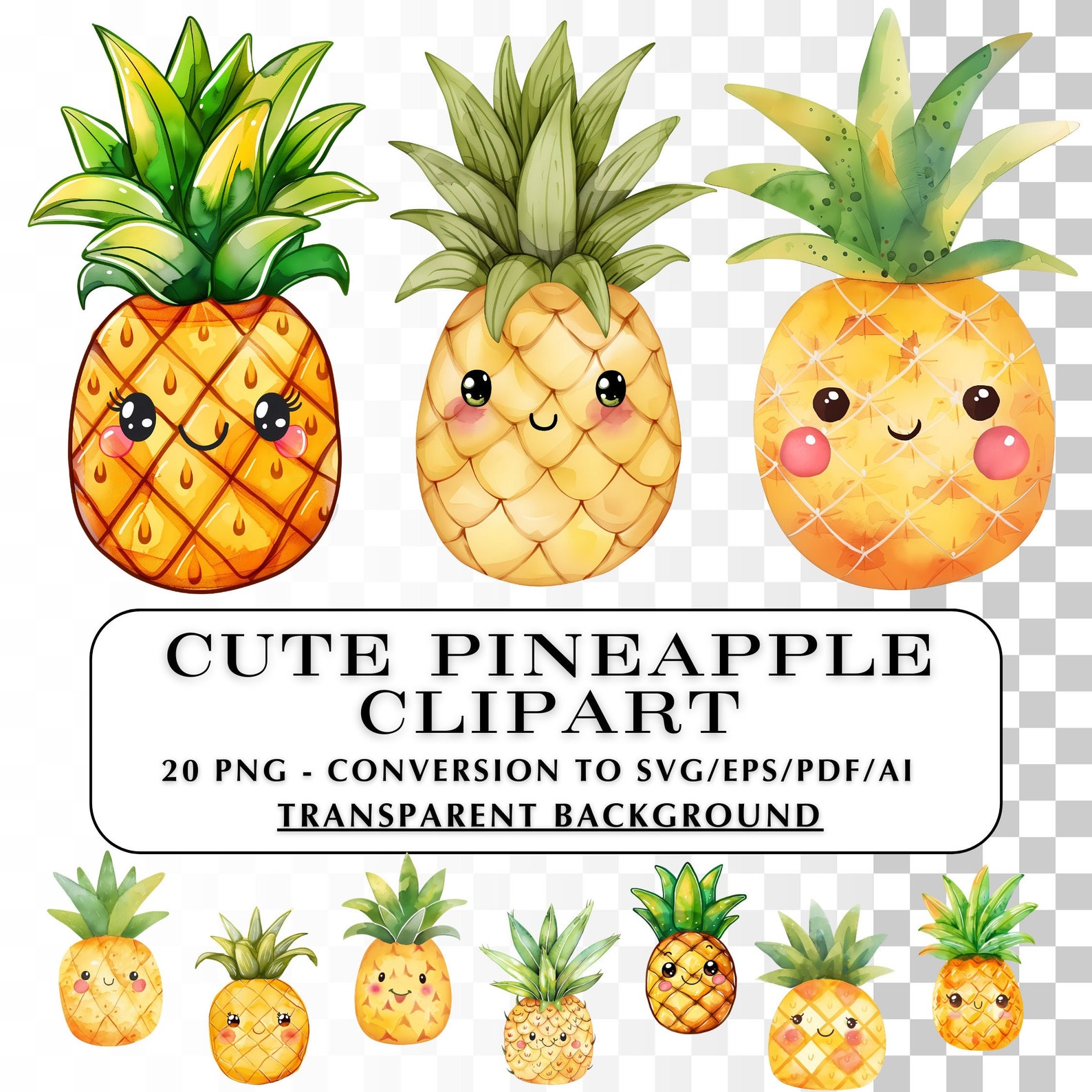 Cute Pineapple Clipart! 20 Watercolor Pineapple Clip Art PNG Images ...