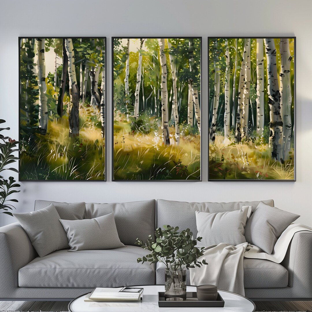 Aspen Tree Artwork, Triptych Gallery Set, Landscape Painting, Vibrant ...