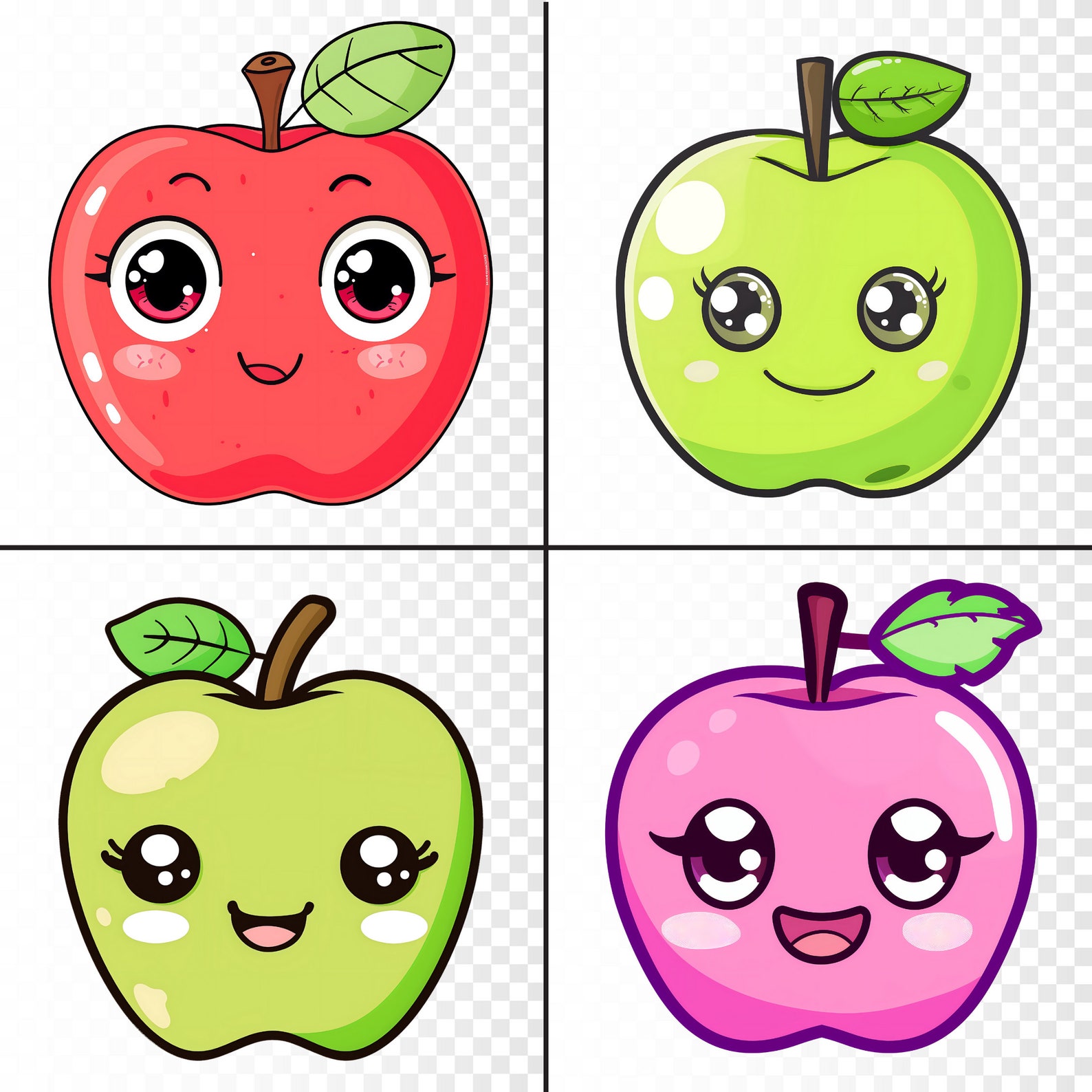 Kawaii Apple Clipart! 16 Cute Apple Clip Art Images. Vector Graphics of ...