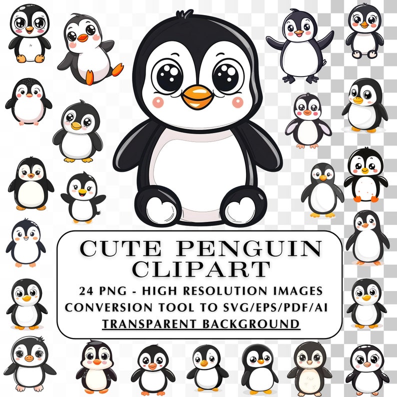 Cute Penguin SVG Clipart! 24 Kawaii Penguin SVG Clip Art Images ...