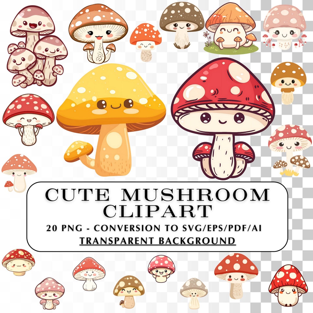 Cute Mushroom Clipart! 20 Kawaii Mushroom Clip Art Images. Adorable ...