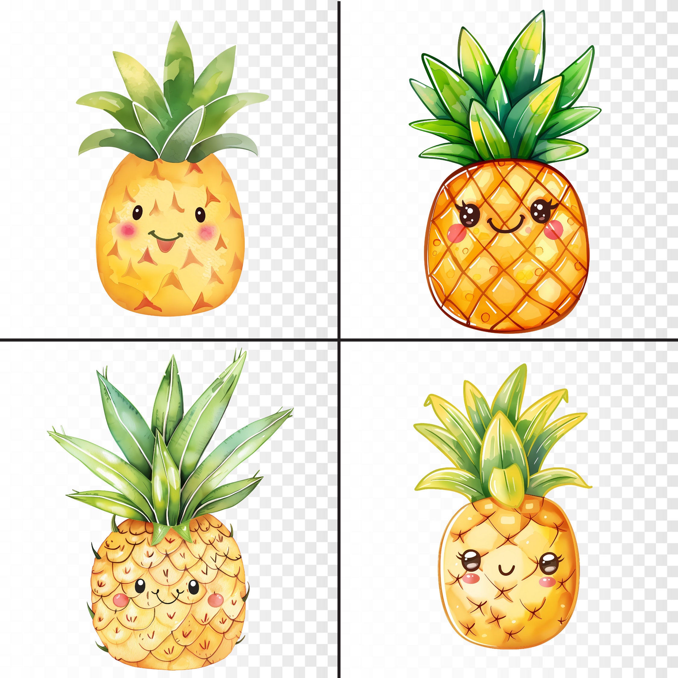 Cute Pineapple Clipart 20 Watercolor Pineapple Clip Art PNG Images ...