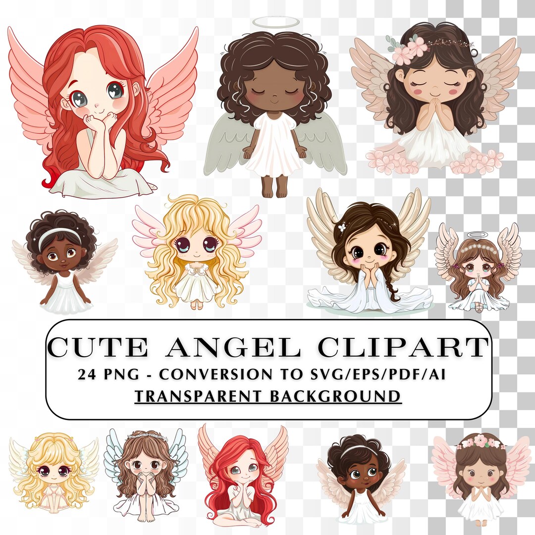Cute Clipart Angels! 24 Angel PNG Drawing Images. Kawaii Colored Pencil ...