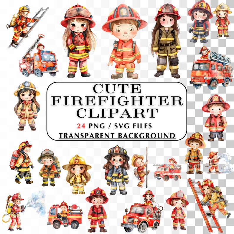 Firefighter SVG Clipart. 24 Cute Fireman Images Transparent Background ...