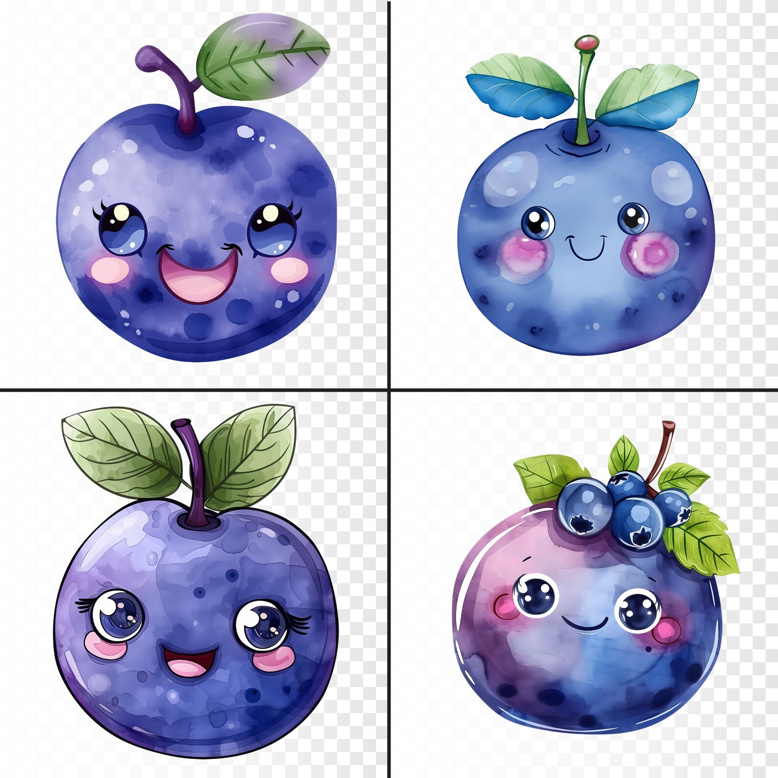 Watercolor Cute Blueberries Clipart! 28 Kawaii Blueberry PNG Images ...