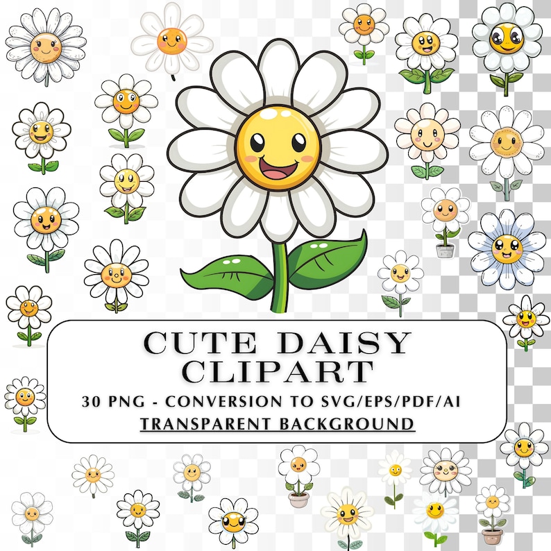 Cute Daisy Clipart! 30 Kawaii Daisy Clip Art Images. PNG, SVG, and ...