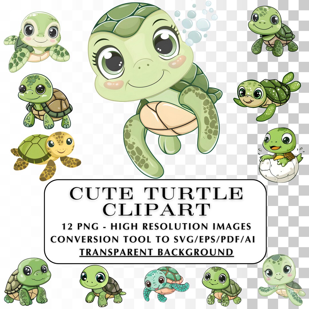 Cute Kawaii Turtle SVG Clipart! 12 Cute Turtle SVG Images. Kawaii Sea ...