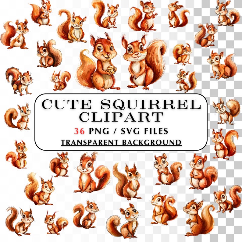 Squirrel Clipart - 36 Cute Squirrel Clipart Bundle. Adorable Woodland ...