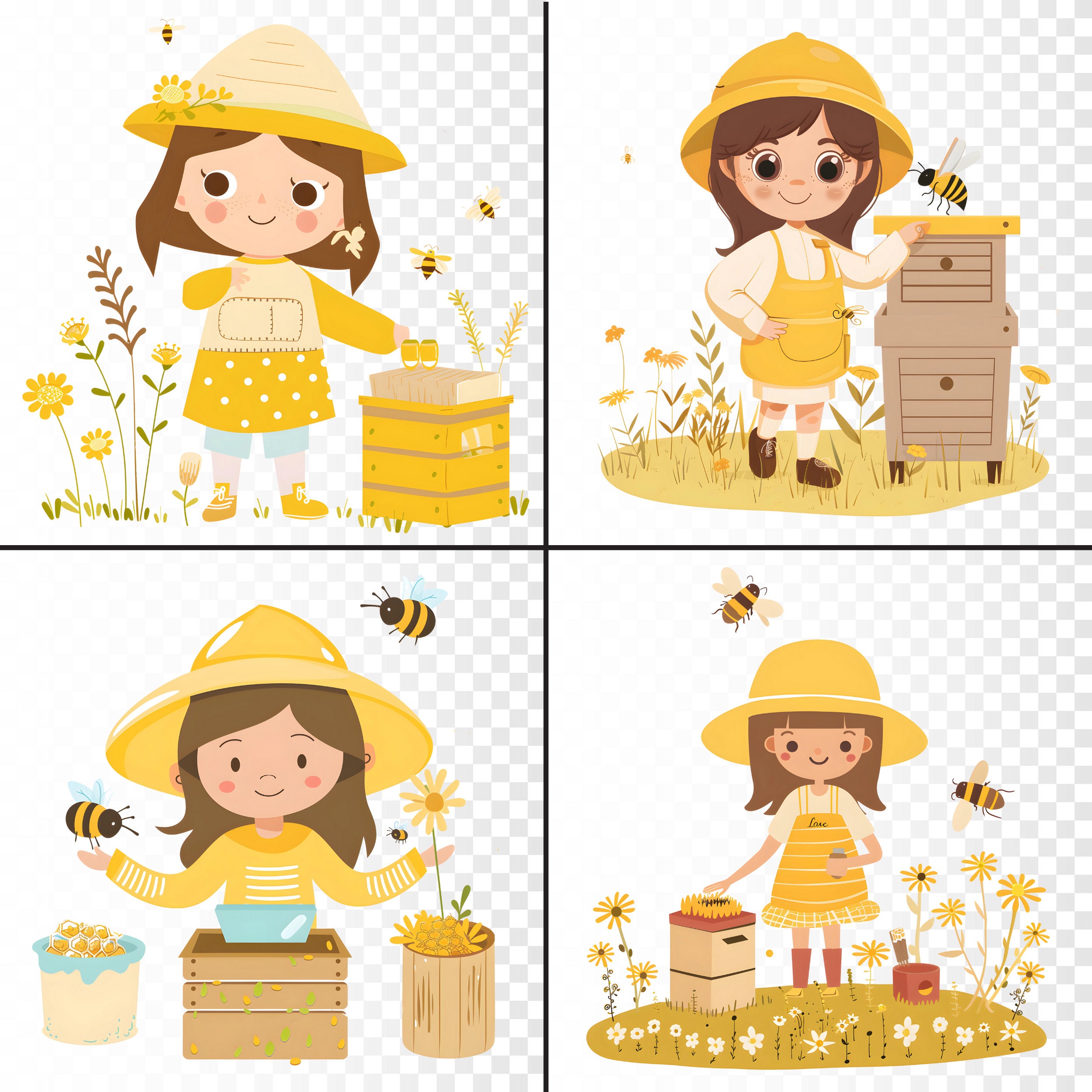 Cute Beekeeper Clipart - Beekeeping Art. Honey Bee Clip Art, Honeycomb Png, Honey Comb Svg ...