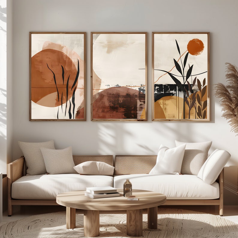 Japandi, Three Piece Set, Minimalist, Abstract Art, Triptych Art, Earthy Colors, Wabi-sabi ...