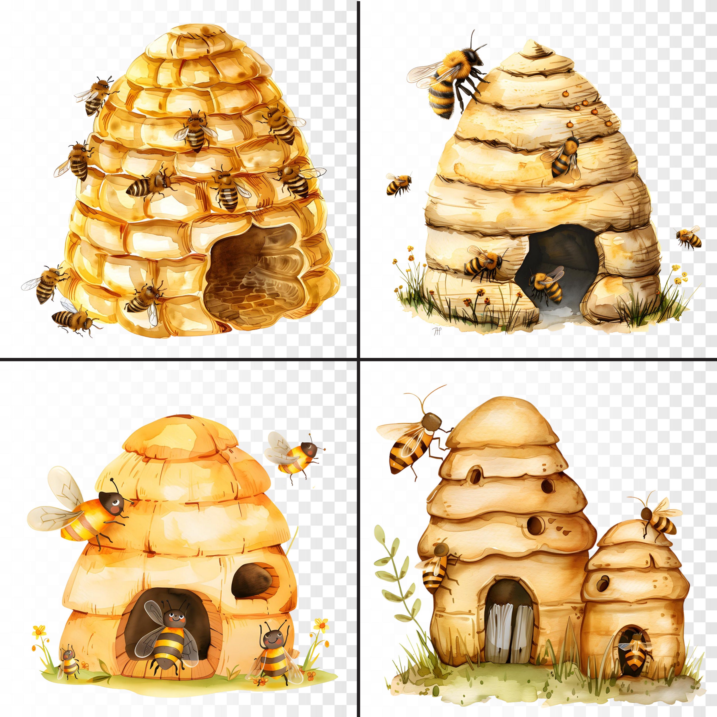 Beehive Clipart Bundle. Transparent Background. 24 PNG /SVG Digital ...