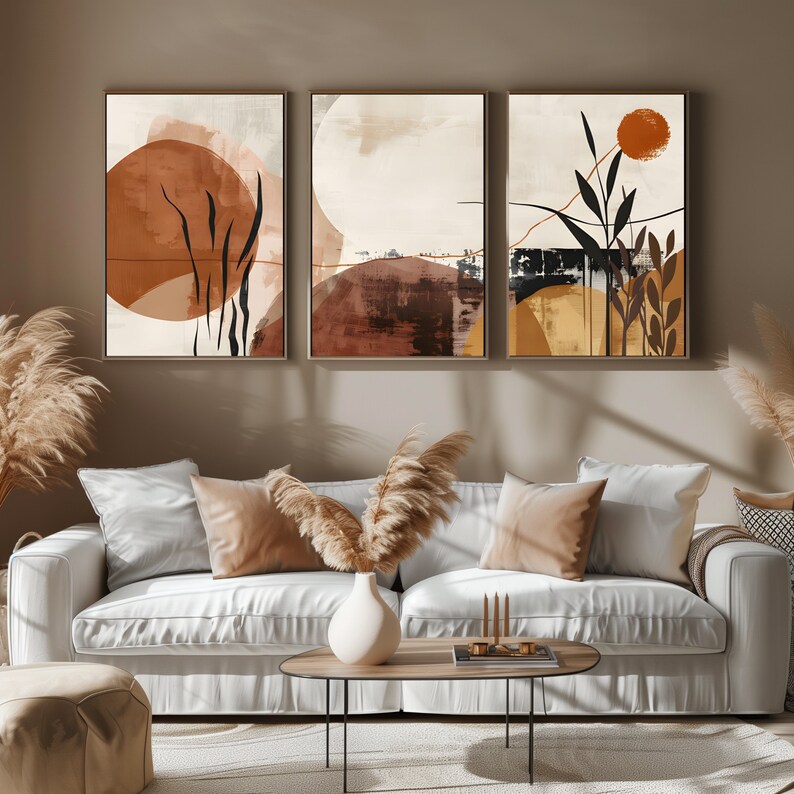 Japandi, Three Piece Set, Minimalist, Abstract Art, Triptych Art, Earthy Colors, Wabi-sabi ...