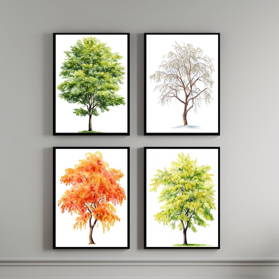 Honey Locust Tree Watercolor Painting Set- Changing Seasons Nature ...