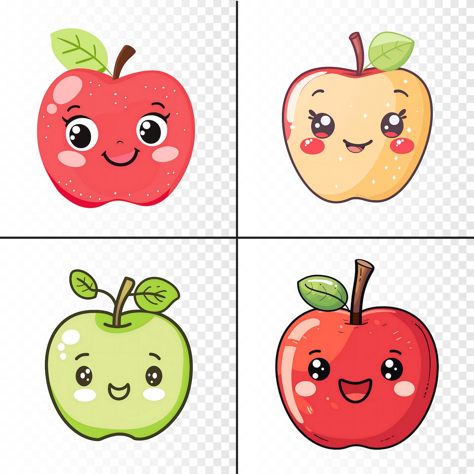 Kawaii Apple Clipart! 16 Cute Apple Clip Art Images. Vector Graphics of ...