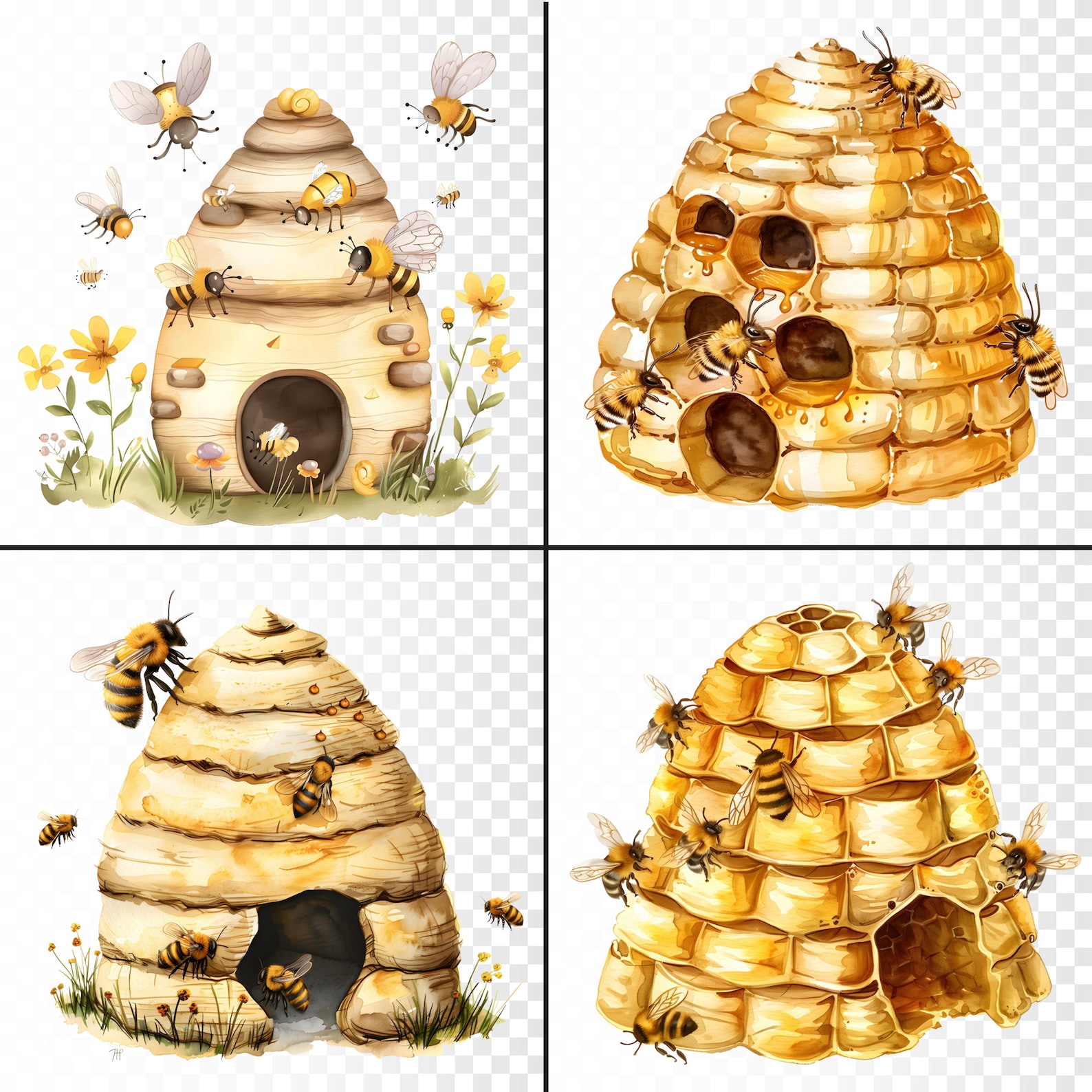 Beehive Clipart Bundle. Transparent Background. 24 PNG /SVG Digital ...