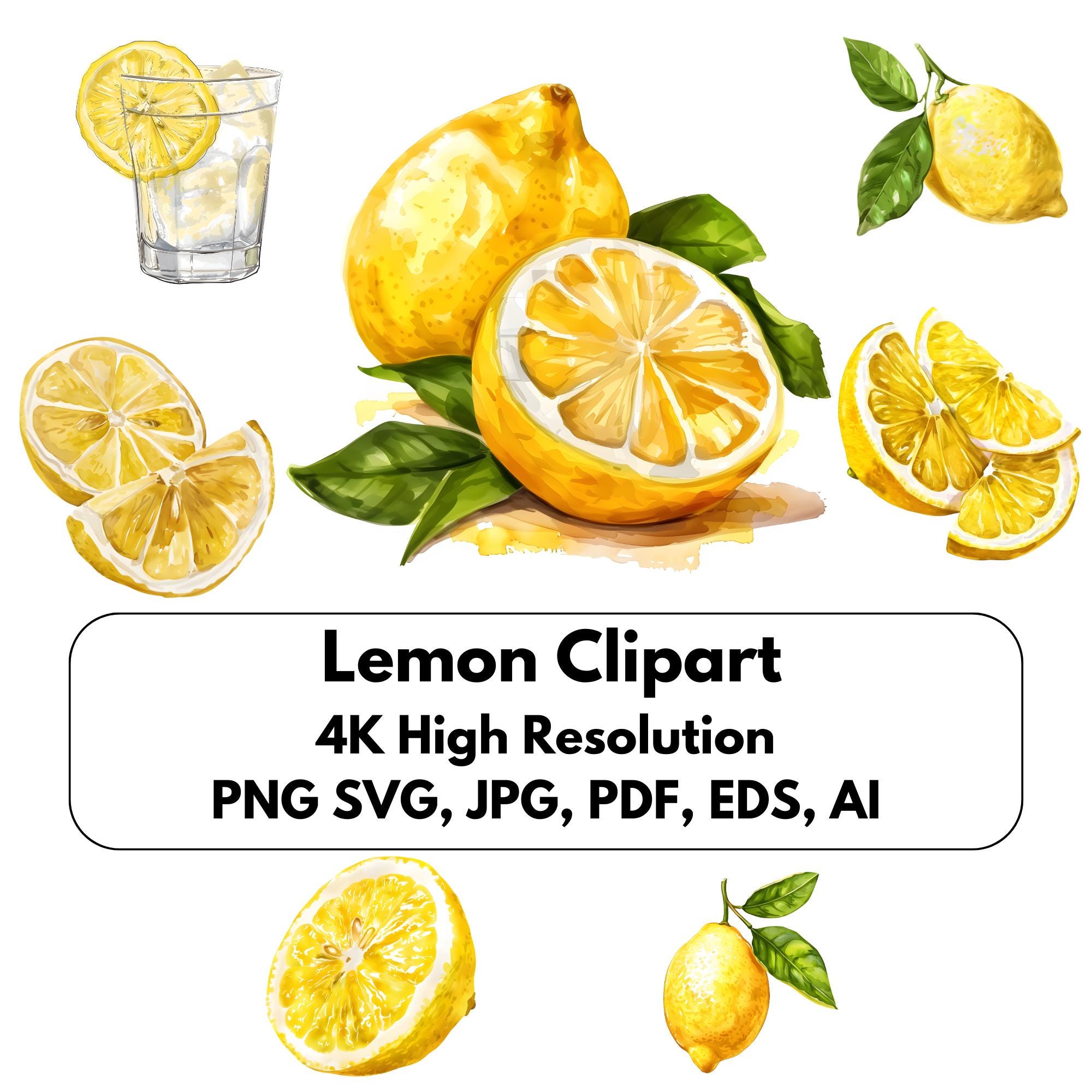 Lemon Clipart! Watercolor Realistic Style. 4K High Definition Lemon PNG ...