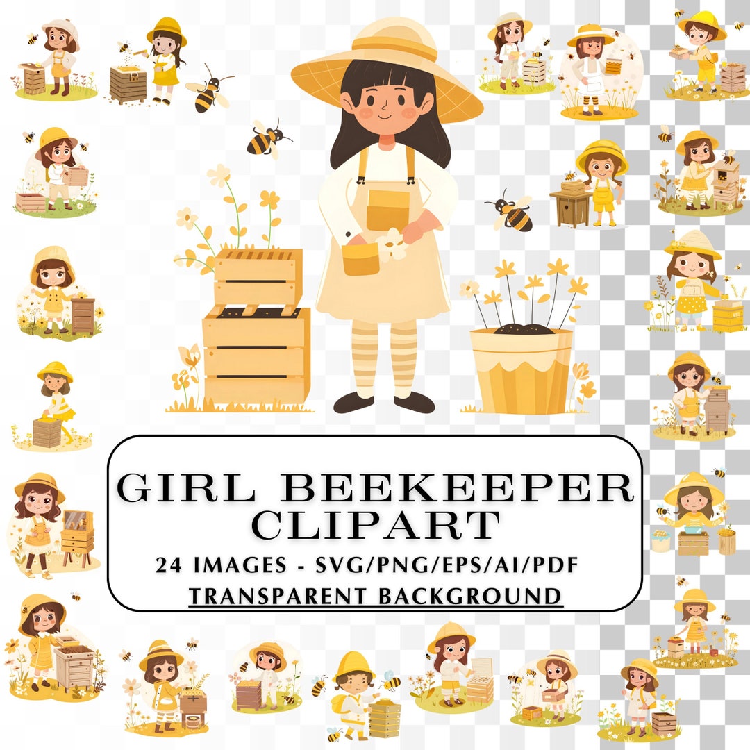 Cute Beekeeper Clipart - Beekeeping Art. Honey Bee Clip Art, Honeycomb ...