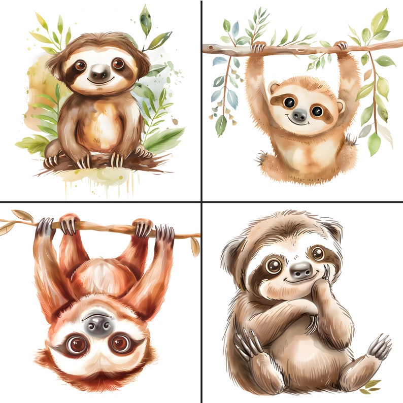 Sloth Clipart - 12 PNG Bundle of Cute Sloth Clip Art, Cute Animal ...