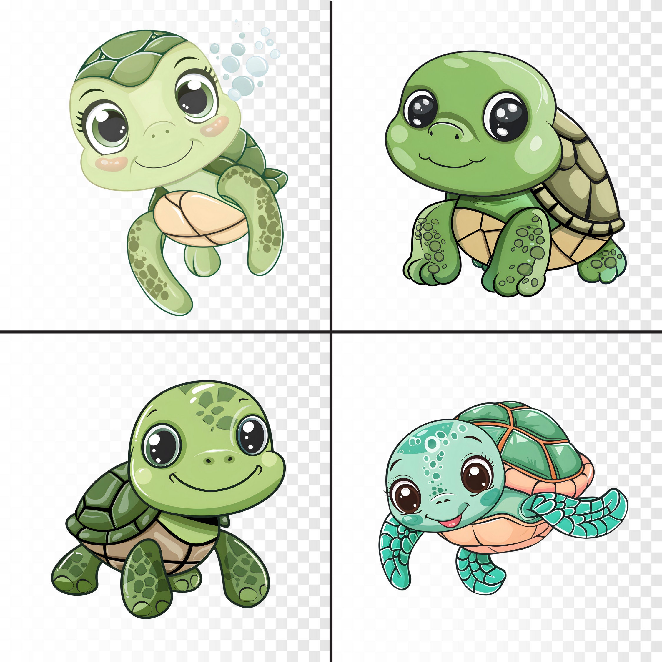 Cute Kawaii Turtle SVG Clipart 12 Cute Turtle SVG Images. Kawaii Sea ...