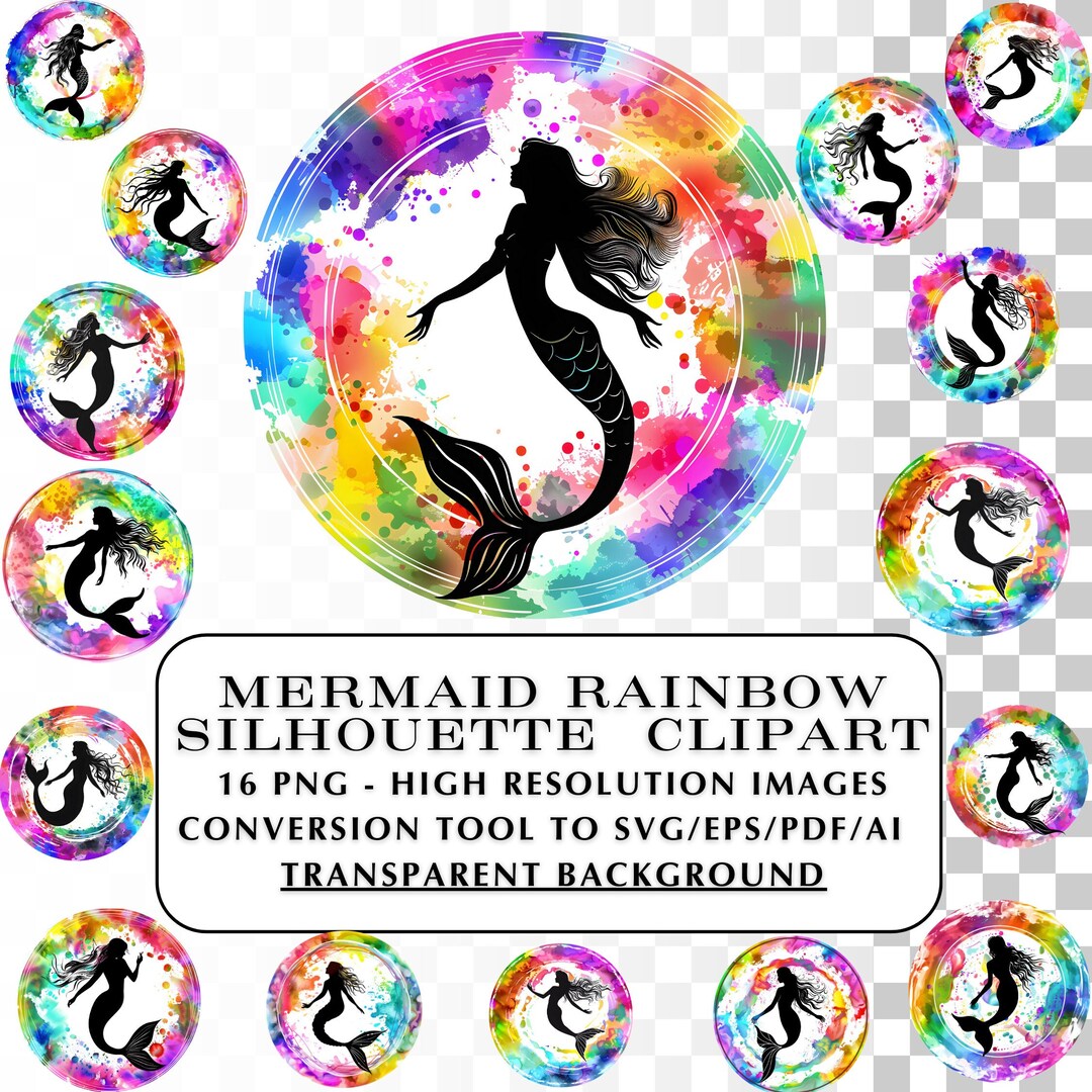Mermaid Silhouette Clipart - 16 Mermaid Clipart Rainbow Watercolor ...