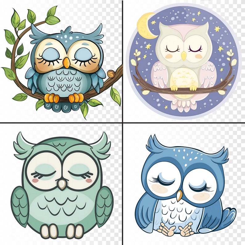 Cute Sleeping Owl Clipart! 12 Kawaii Owls Asleep Clip Art. Cute Images ...