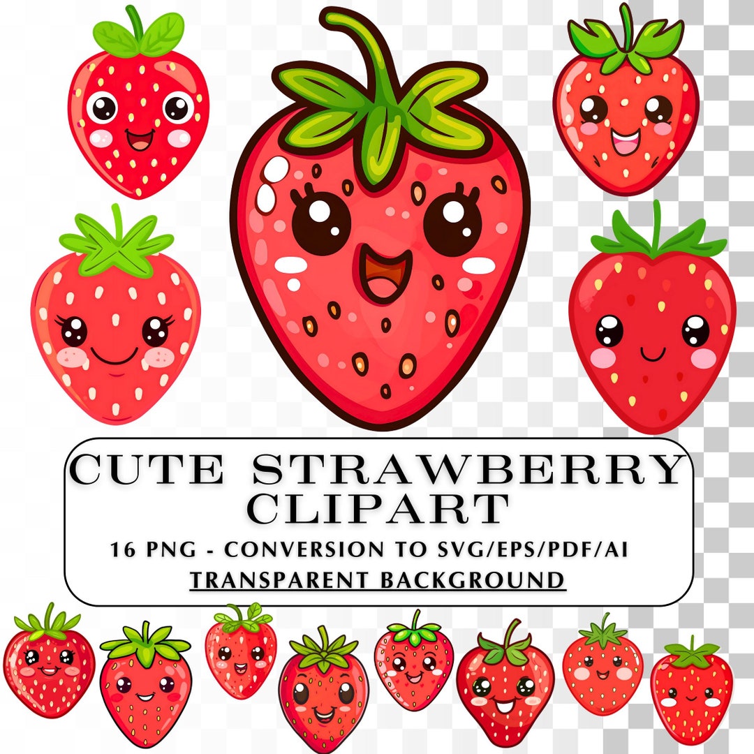 Cute Watercolor Strawberry Clipart! 28 Kawaii Strawberry Clip Art ...