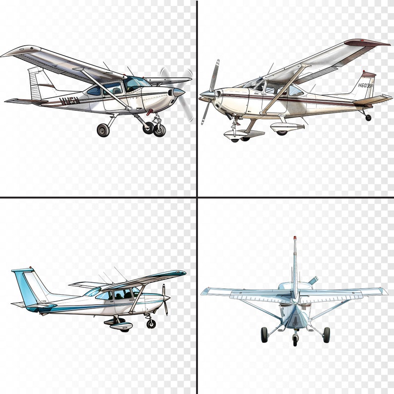 Airplane SVG Clipart - Cessna 172 PNG Bundle - 12 Files, Air Plane Clip ...
