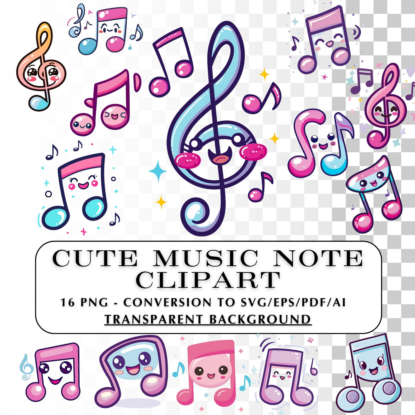 Cute Music Notes Clipart 16 Kawaii Music Note Clip Art Images. Graphics ...