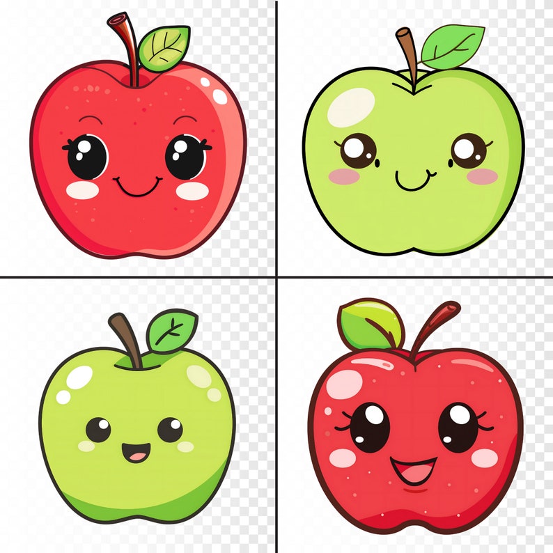 Kawaii Apple Clipart! 16 Cute Apple Clip Art Images. Vector Graphics of ...