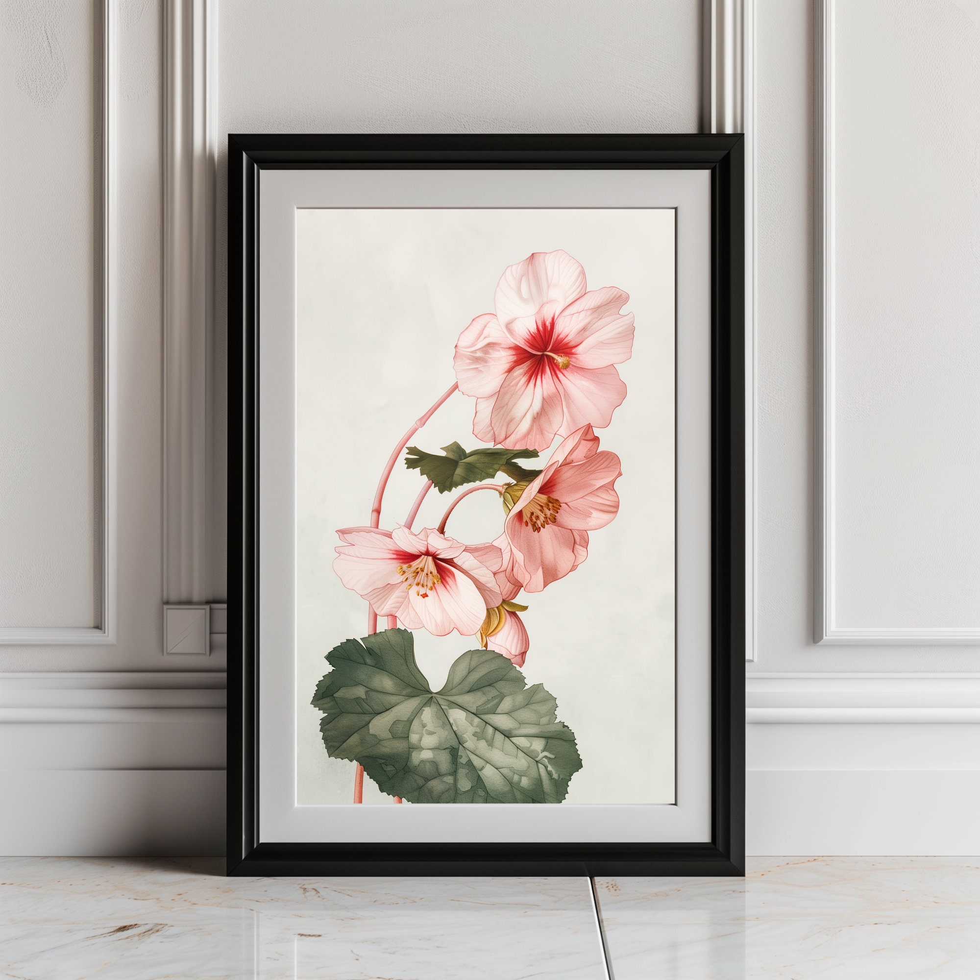 Begonia Watercolor Flowers: 3 Piece Vintage Artwork, Botanical Prints ...