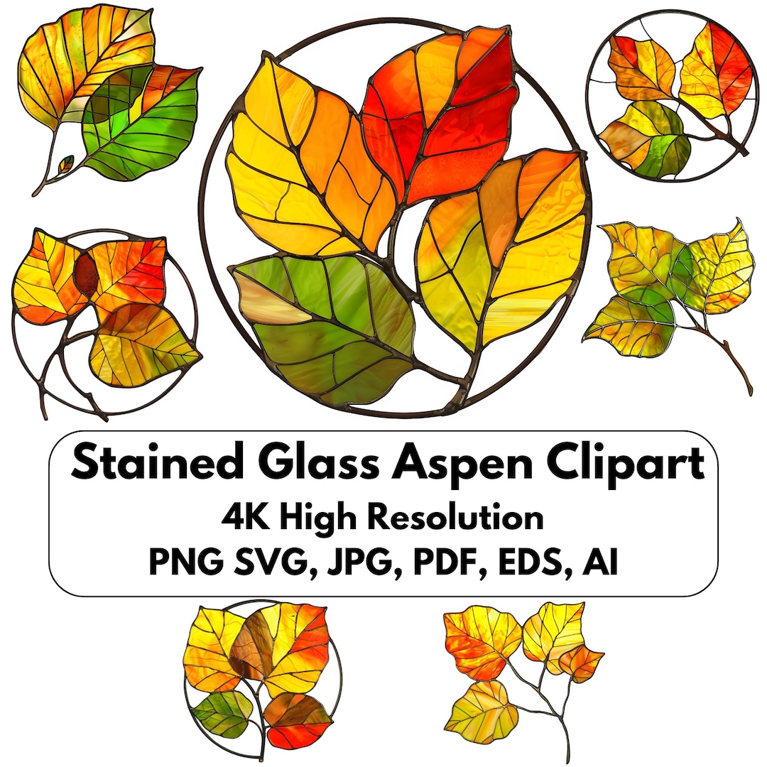 Stained Glass Aspen Leaf Clipart! Aspen Clip Art of Leaves in Stained ...