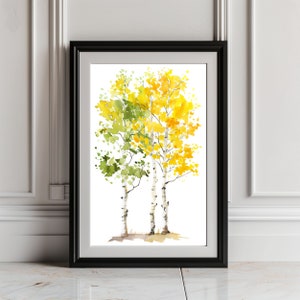 Aspen Tree Watercolor Painting Set of 4 - Changing Seasons Nature Décor ...