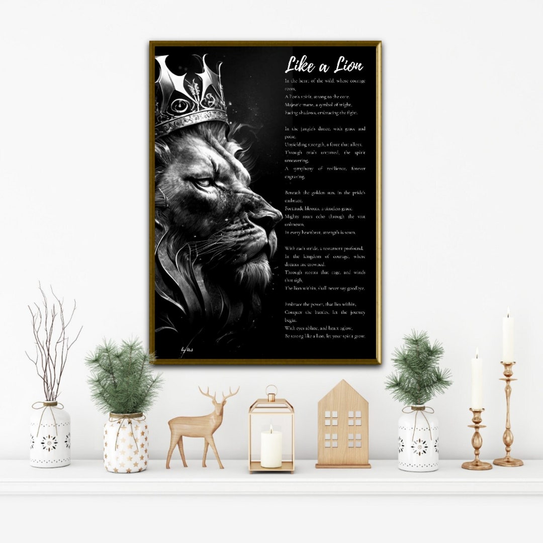 Lion Poem Printable Instant Download Poetry for Gift Theme Card Mother ...