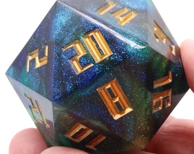 Giant D20 Magic Glitter (ionic Blue) - Pick Your Font Color | Large ...