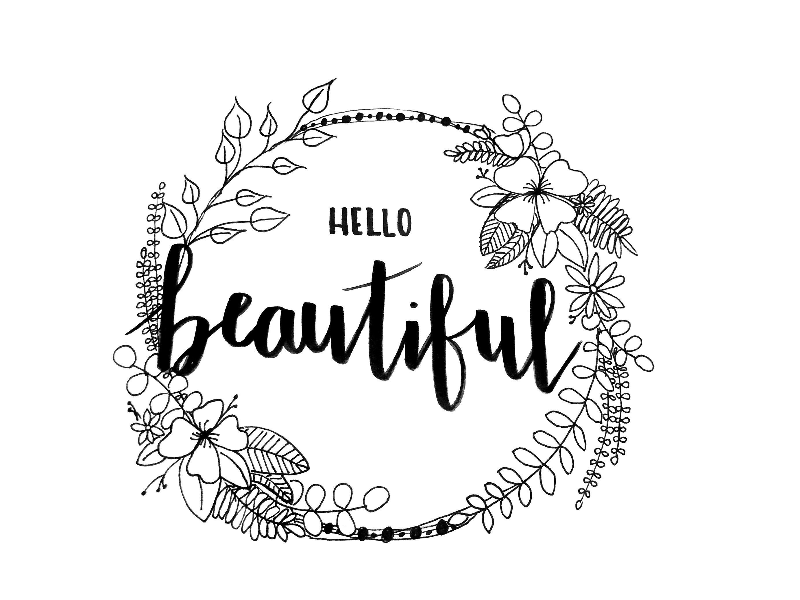 Hello Beautiful Handlettered Doodle Digital Download Print - Etsy