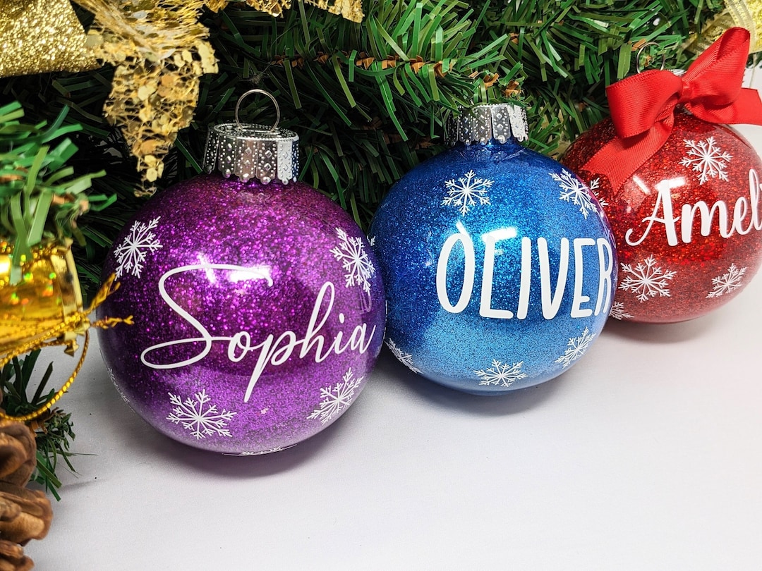 Personalized Glitter Christmas Ball Ornament With Snowflakes, Name ...