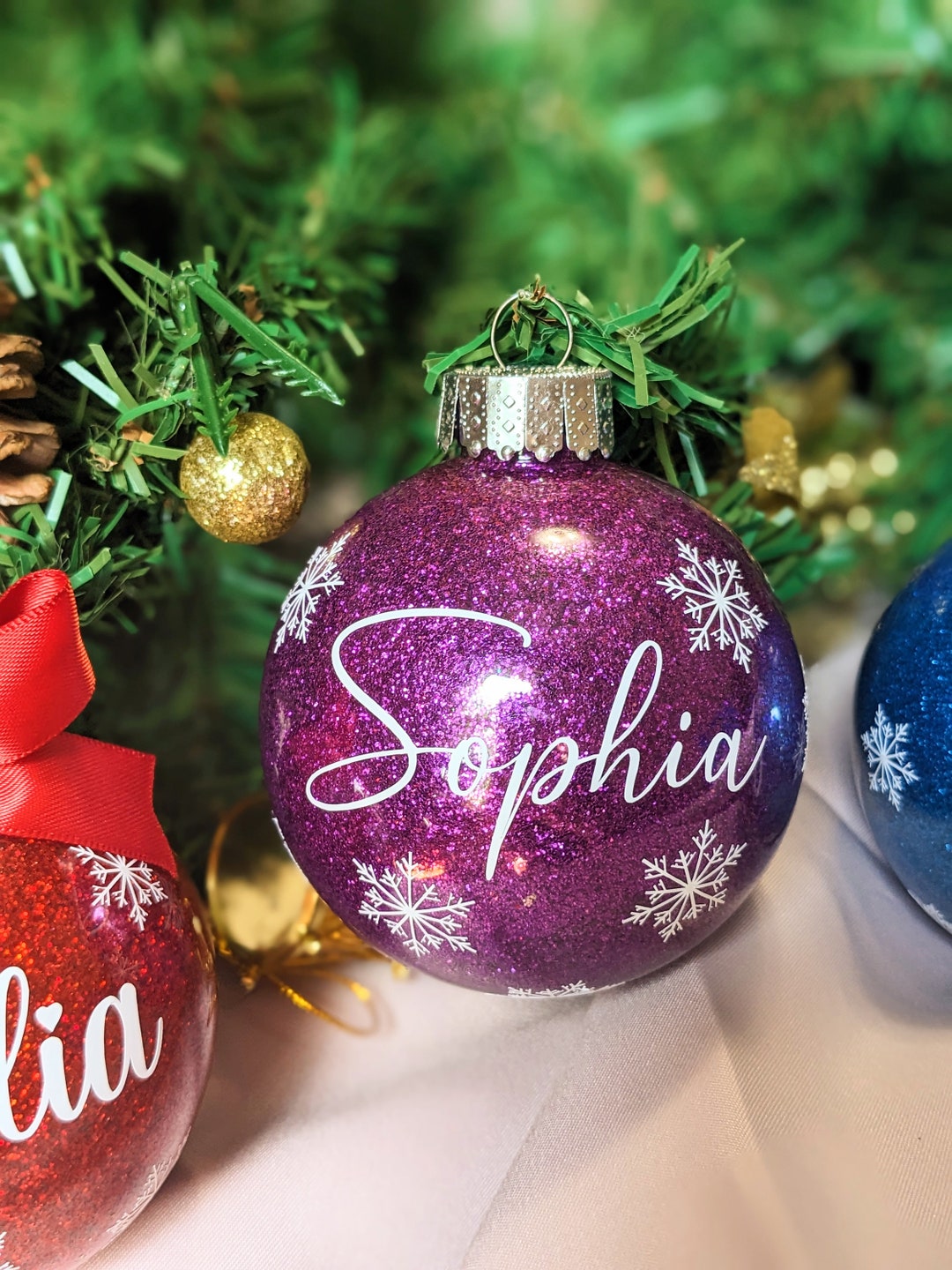 Personalized Glittery Christmas Ball Ornament With Snowflakes,name ...