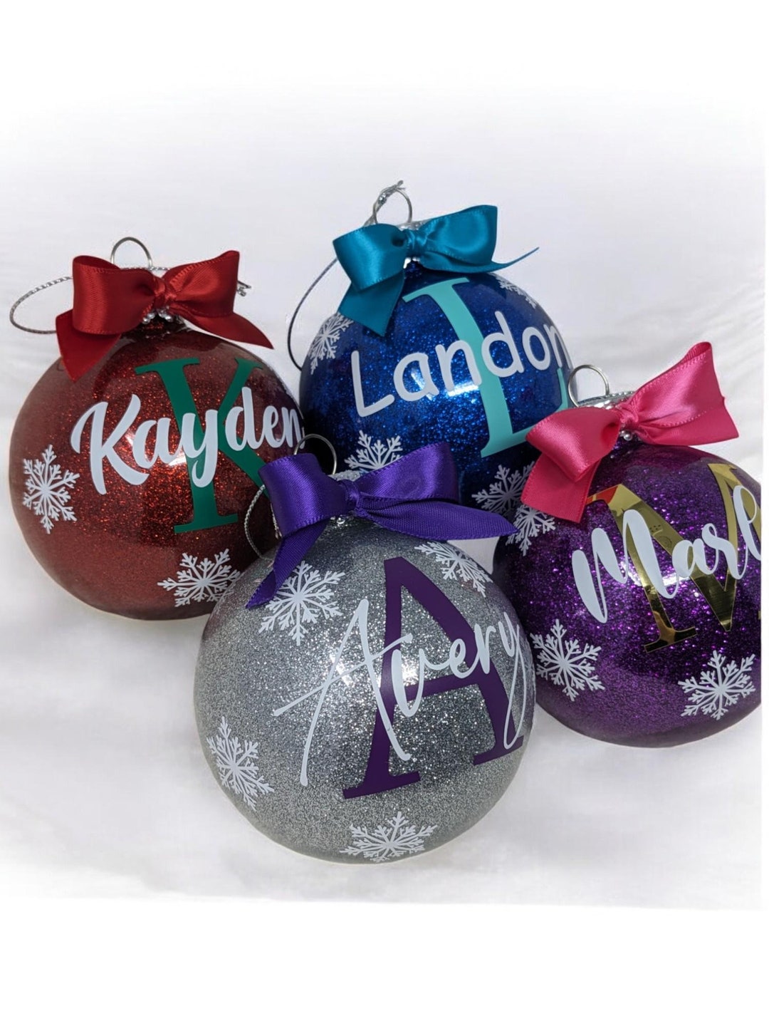 Monogram Glitter Christmas Ball Ornament With Snowflakes, Name Bauble ...