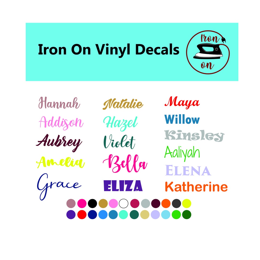 Personalised Iron on Name Decals, Name or Custom Text, Custom Heat ...