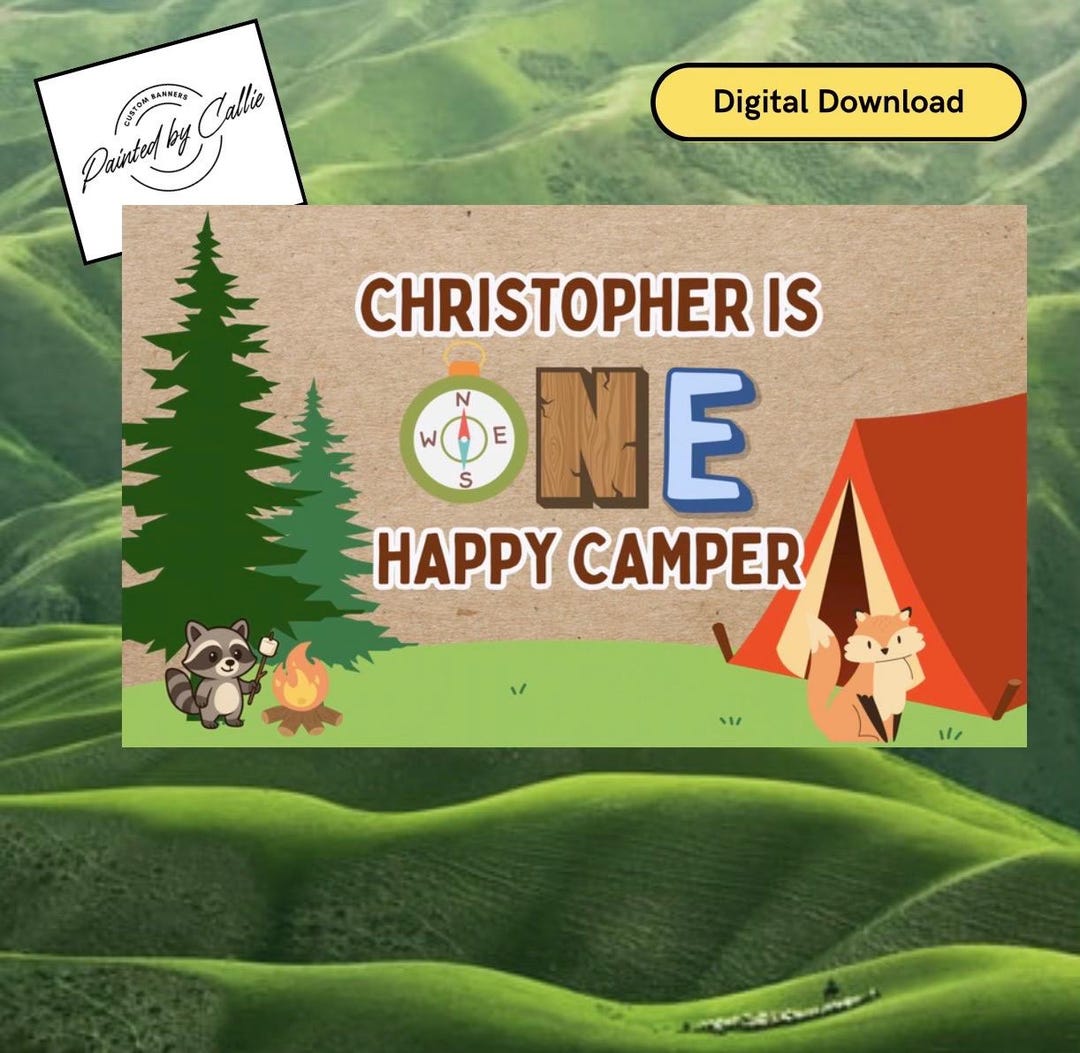 One Happy Camper Banner Template | Digital Download Only | Birthday ...