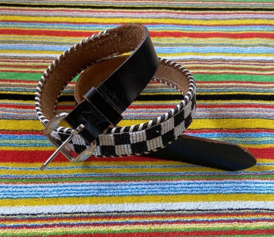 Vintage Beaded Leather Checkerboard Belt - Etsy