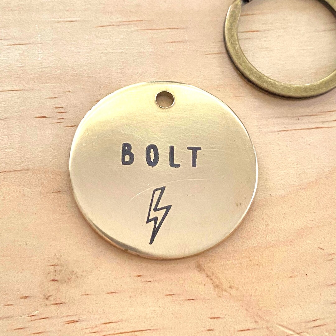 Lightening Bolt Dog Tag, Bolt Dog Name Tag, Storm Pet ID, Brass Pet ID ...