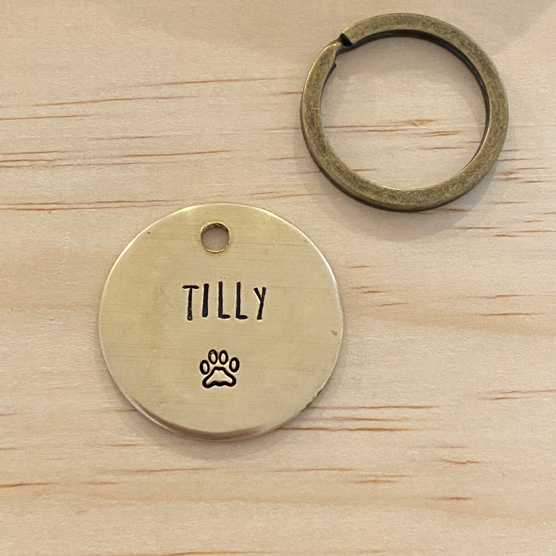 Paw Print Dog Tag Dog Paw Name Tag Paw Print Pet ID Brass | Etsy